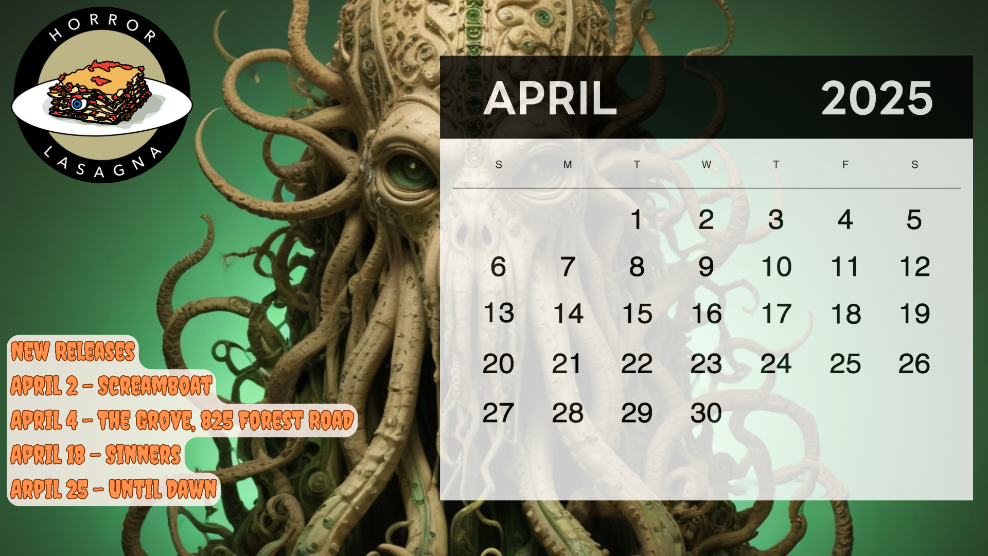 2025 Free April Horror Calendar - Horror Lasagna
