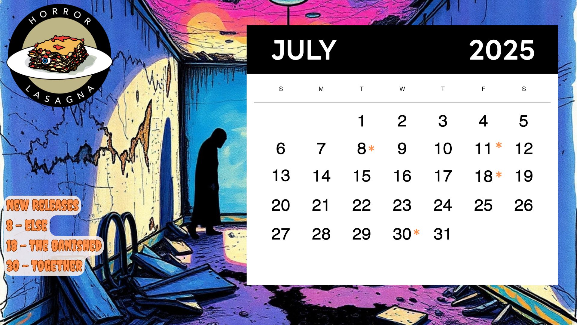 2025 Free July Horror Calendar - Horror Lasagna