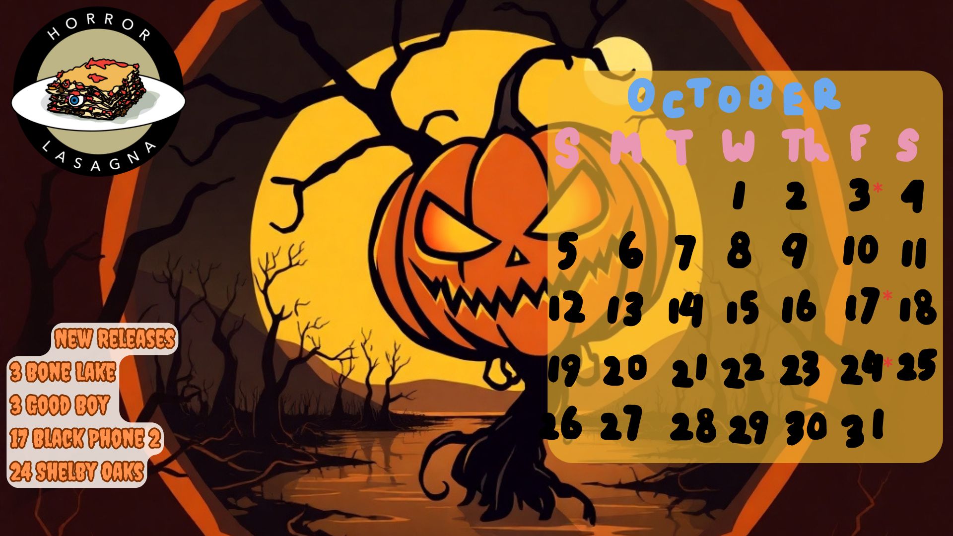 2025 Free October Horror Calendar - Horror Lasagna